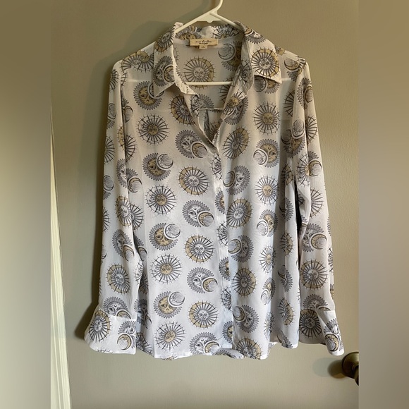 No Frills | Tops | Sun And Moon Pattern Button Down Blouse | Poshmark